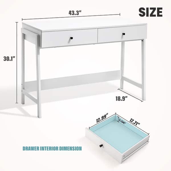 2-drawer Storage Home Office Computer Writing Desk White MDF Wood - Bed ...
