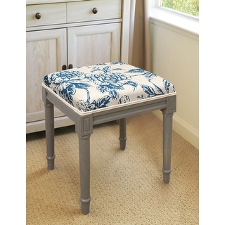 Navy Blue Peony Vanity Stool with distressed grey finish - Bed Bath ...