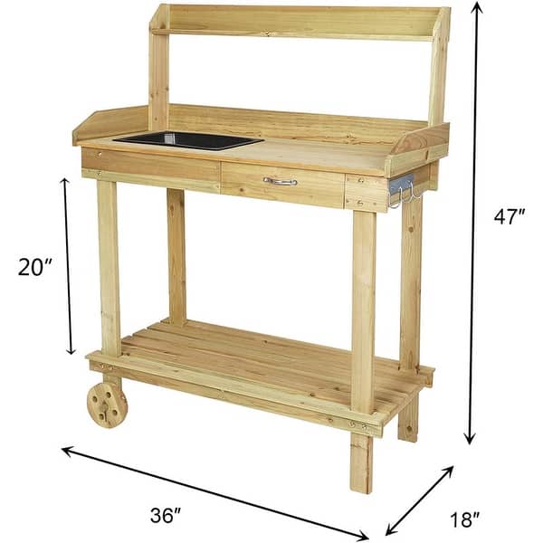 Potting Bench Table Wooden Gardening Plant Workstation Natural Solid ...