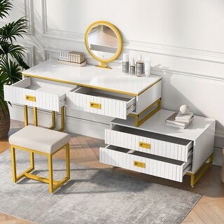 Vanity Table With Movable Side Cabinet And 4-Drawers, Large Size ...