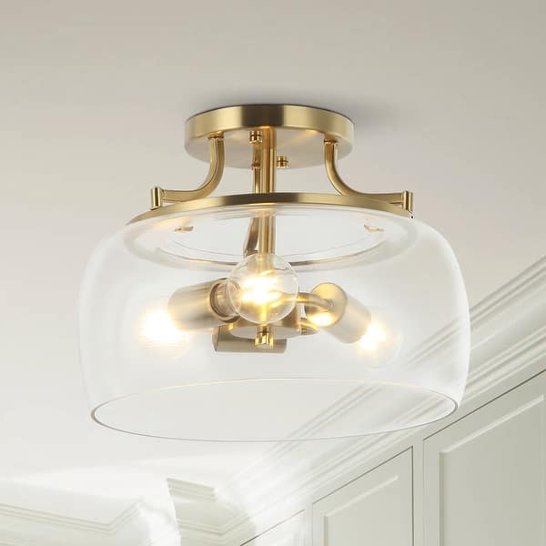 Modern Gold 3-Light Clear Glass Semi Flush Mount Ceiling Light - On ...