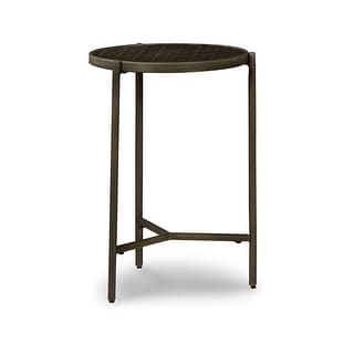 Gus 23 Inch Side Table, Round Honeycomb Top, Metal Base, Brown Wood ...