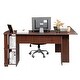 L-Shaped Wood Right-angle Computer Desk with Two-layer Bookshelves ...