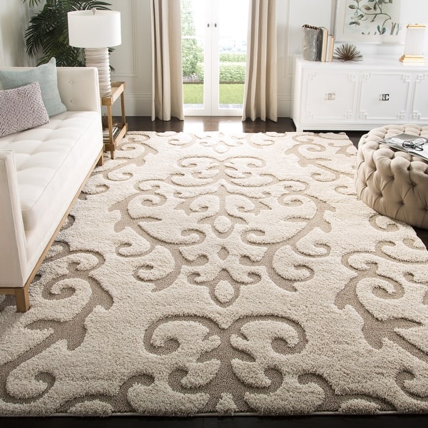 SAFAVIEH Florida Shag Valdemara Scroll Area 1.2-inch Thick Rug - Bed ...