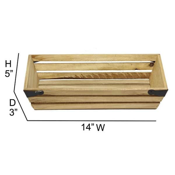 Natural wood small shallow rectangle crate with metal corner design ...