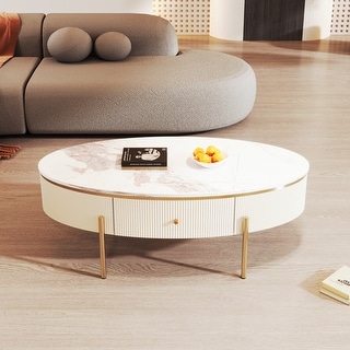 Off White Accent Table Oval Coffee Table Marble Top Center Table - Bed ...
