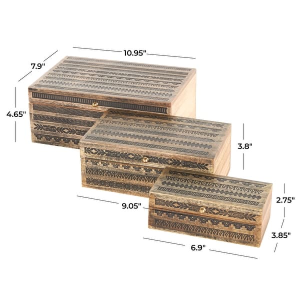 Brown Mango Wood Handmade Storage Scroll Box with Gold Accents (Set of ...