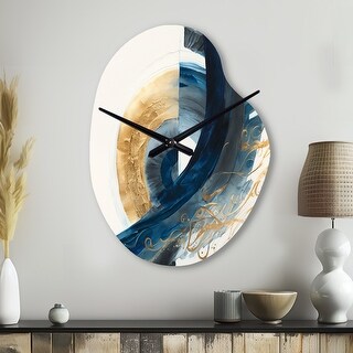 Blue And Gold Swirl Abstract VI - Abstract Spirals Large Wall Clock in ...