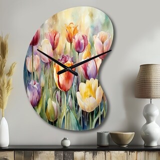 Designart - Garden Of Tulips - Tulip Wall Clocks in Asymmetrical ...