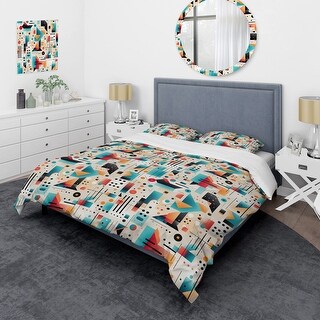 Designart "Midcentury Geometric Collage Pattern" Red Modern Bedding ...