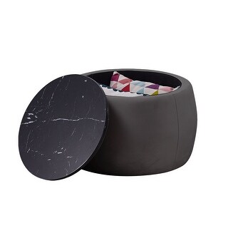 Black Velvet Round End Table, Hidden Storage, Marble Texture - Bed Bath ...
