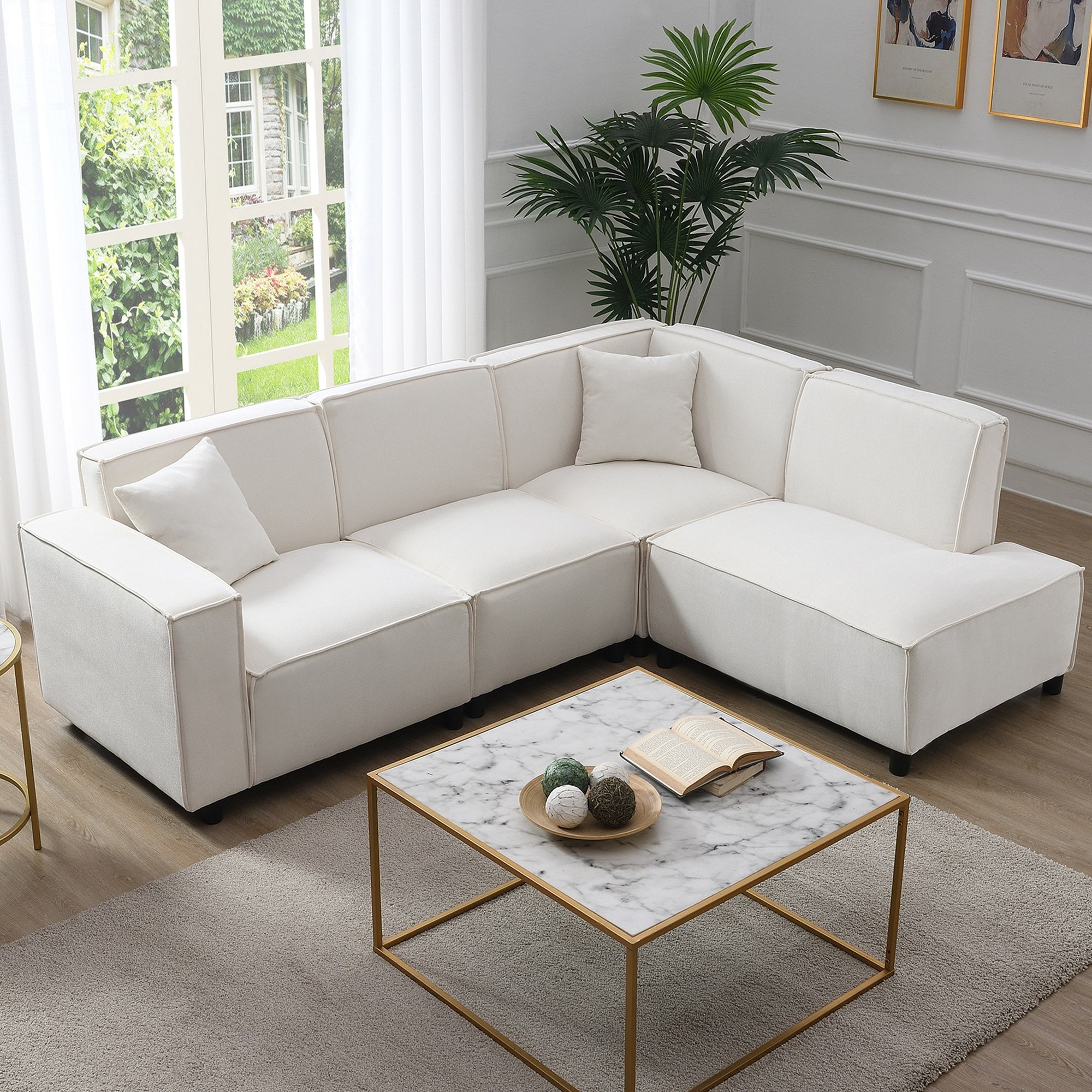 Costway Modular L-shaped Sectional Sofa w/ Reversible Chaise & 2 USB ...