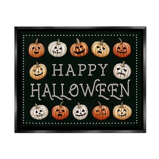 Stupell Happy Halloween Jack-o-Lanterns Framed Floater Canvas Wall Art ...