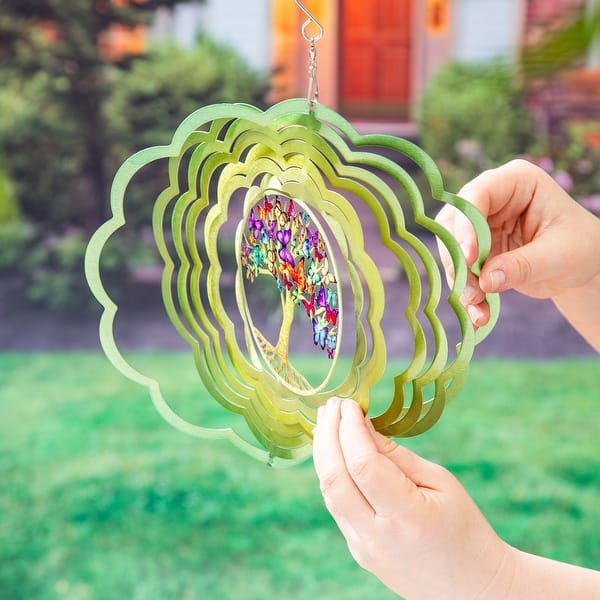 10 in. Tree of Life 3D Optical Illusion Hanging Metal Wind Spinner ...