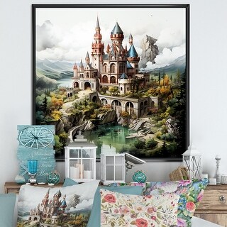 Designart "Mystic Drawing Of A Castle I" Castles Framed Canvas Art ...