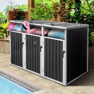 77 Cu.Ft Outdoor 3 Trash Cans Storage，Lockable Garbage Bin Storage ...