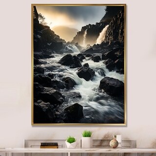 Designart "Waterfall Majestic Plunge" Waterfall Framed Wall Art Living ...