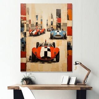 Designart "Vintage Race Car Rally I" Race Tracks Wall Décor Red ...
