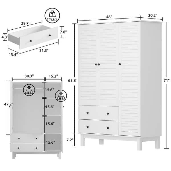 Armoire Large Storage Wardrobe Closet Drawers & Shelves and Slat Doors ...