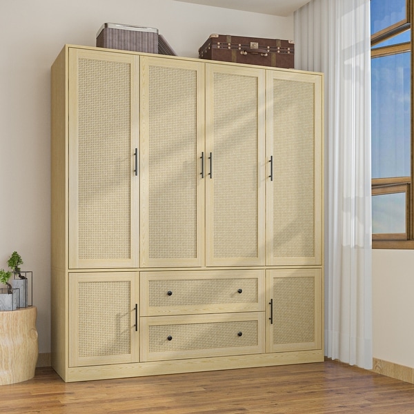 Light Brown Wardrobe Chic Rattan Doors Closet Armoire Two Hanging Bed Bath Beyond 39149976
