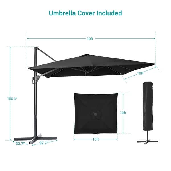 BONOSUKI 10x10FT Cantilever Patio Umbrella Infinite Angle Adjustment ...