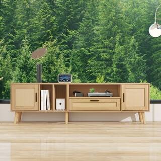 Natural Wood TV Stand Entertainment Center Fits TV's up to 60 to 69 in ...