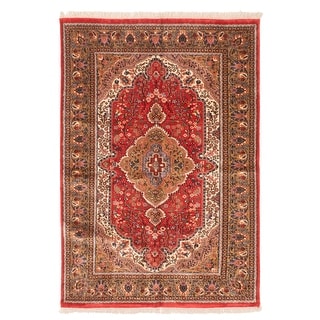 ECARPETGALLERY Hand-knotted Kashmir Red Silk Rug - 4'11 x 7'3 - Bed ...