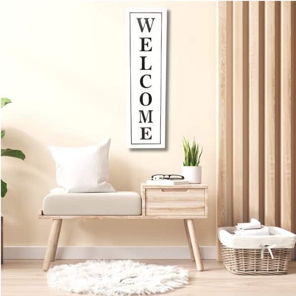Callo White Metal Welcome Vertical Wall Sign - On Sale - Bed Bath ...