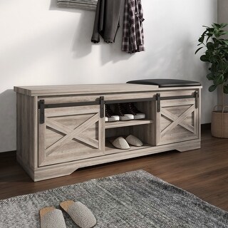Farmhouse Sliding X Barn Door Litterbox Bench Entry - Bed Bath & Beyond ...