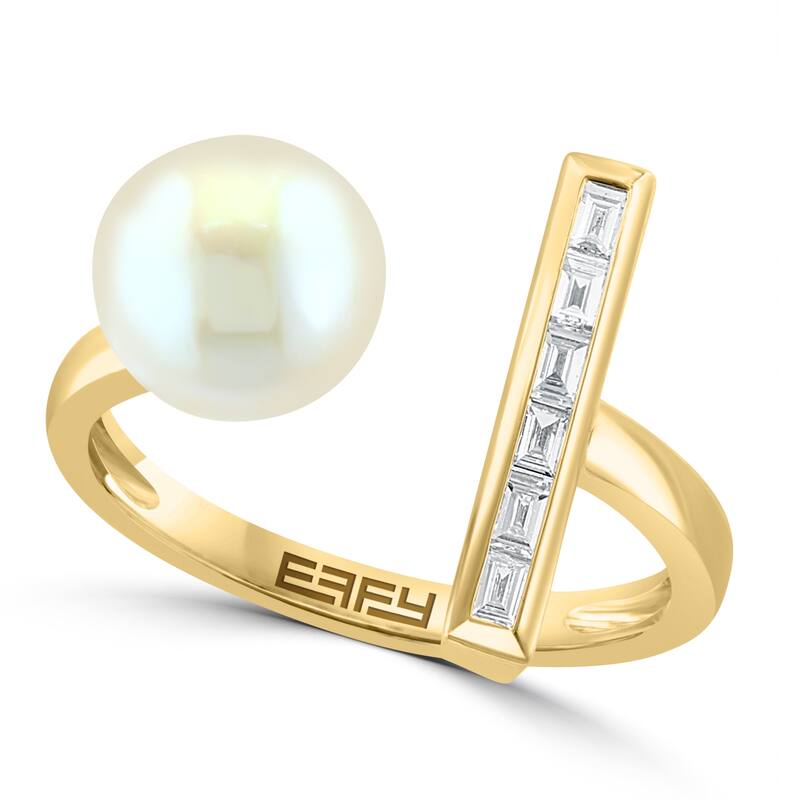 EFFY 14K Yellow Gold Diamond and Freshwater Pearl Ring - Overstock ...