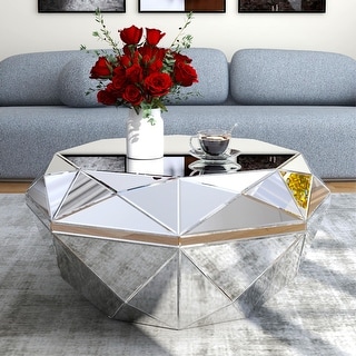 Mirrored Coffee Table Polygon Accent Solid Large Table,37"D - 37" x 37 ...