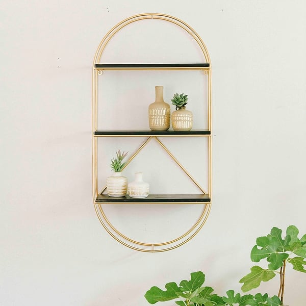 Wood and Gold Oval Wall Shelf - On Sale - Bed Bath & Beyond - 35779638