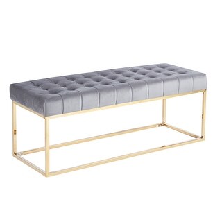 Button-Tufted Upholstered Velvet Storage Bench with Metal Legs - Bed ...