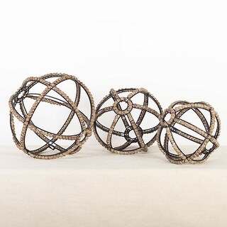 Set Of 3 Metal Frames With Wooden Balls Sphere Decorations - Bed Bath ...