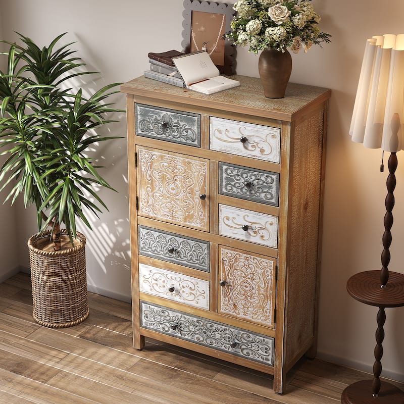 Vintage Tall Wooden Accent Cabinet Chest of Drawers with 7 Drawers ...