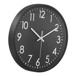 12 Inch Wall Clock, 3D Number Quartz Silent Round Wall Clocks, Black ...