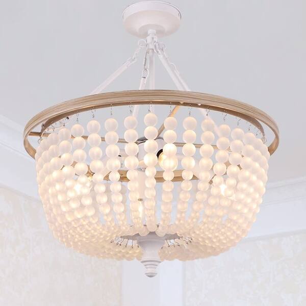 4 light wood beads semi flush mount ceiling light boho ceiling lighting ...