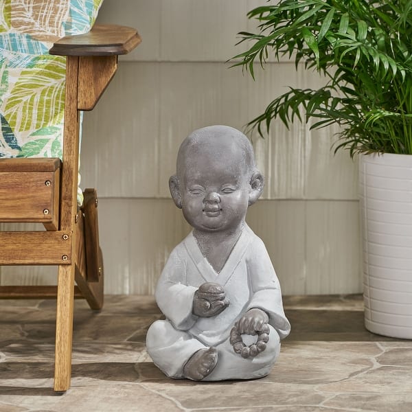 Outdoor Cast Stone Monk Garden Statue with Grey Stone Finish - Bed Bath ...