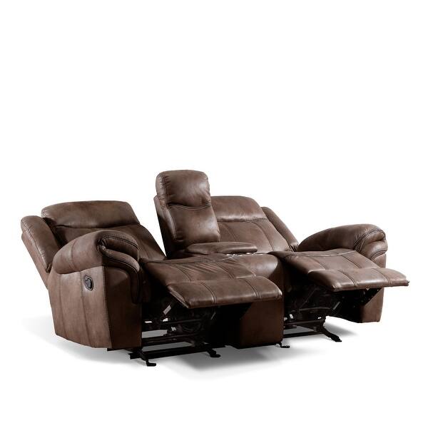 Verne Brown Manual Microsuede Glider Reclining Loveseat with Center ...