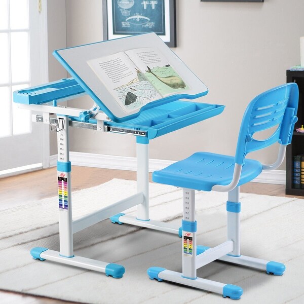 Gymax height adjustable children's desk chair set multifunctional study drawing gray store