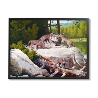 Stupell Wolf & Cubs in Nature Framed Giclee Art Design by Rod Lawrence ...