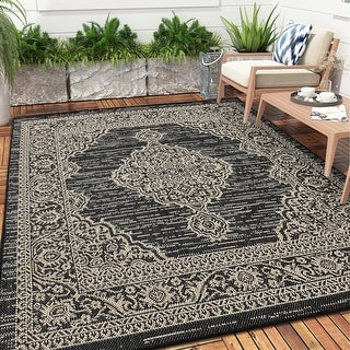 Indoor Outdoor Rug Vintage Medallion Area Rug Non-Shedding Stain ...