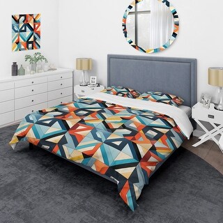 Designart "Blue Industrial Matrix Cubic Reflections" Red Modern Bed ...