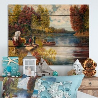 Designart 'Fishing Day By The Lake' Lake House Wood Wall Art Panels ...