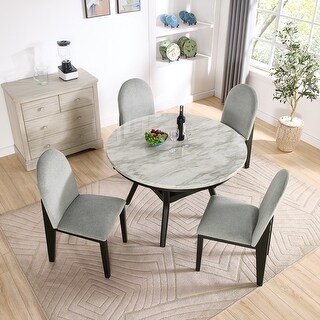 Modern 5-Piece Round Dining Set - Storage Table & Upholstered Chairs ...