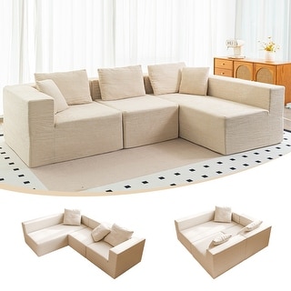 L Shaped Modular Sectional Couch, Corduroy Boneless Sofa With Deep Seat ...