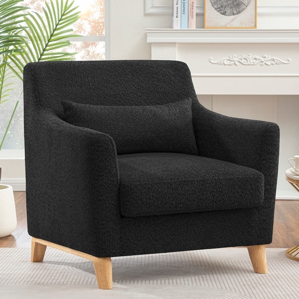 Black Boucle Single Sofa Chair Sloped Arms Accent Desk Chairs Armchair ...