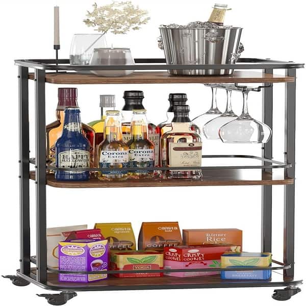 3 Tier Home Bar Serving Cart Kitchen Storage Carts with Wheels - On ...