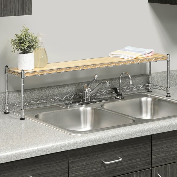 Whitmor Supreme Sink Shelf - Multiuse Organizer - Wood and Chrome - Bed ...
