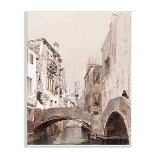 Stupell Arched Bridge Over Canal Quaint Town Buildings Wood Wall Art ...